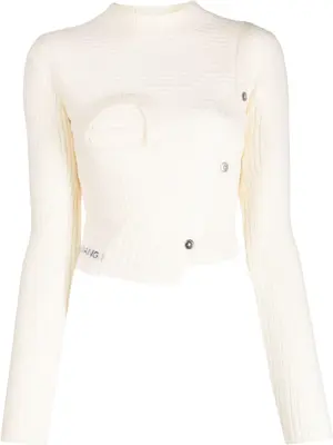 FENG CHEN WANG Asymmetric Ribbed-knit Jumper - White