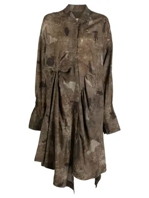 ZIGGY CHEN Irratic Fold Collage Shirtdress - Brown