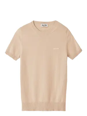 Miu Miu Logo-intarsia Cashmere Top - Neutrals