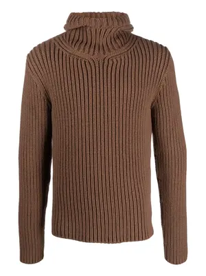 LANVIN Ribbed-knit Hooded Jumper - Brown