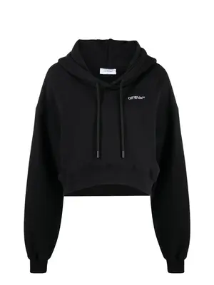 Off-White Logo-print Cropped Hoodie - Black
