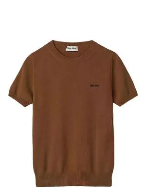 Miu Miu Logo-intarsia Cashmere Top - Brown
