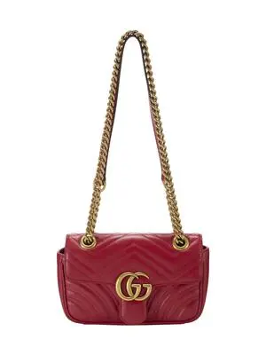 Gucci Leather Gg Marmont Shoulder Bag - Red