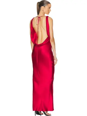 MIRROR PALAIS Plunging Back Cowl Dress - Scarlet