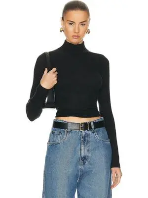 Guest In Residence Base Layer Rib Turtleneck Top - Black