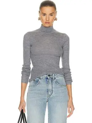 Guest In Residence Base Layer Rib Turtleneck Top - Steel