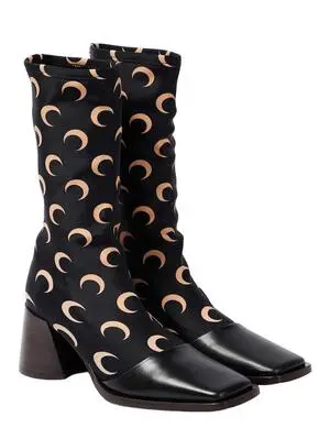 MARINE SERRE Printed Leather-trimmed Sock Boots - Multicoloured
