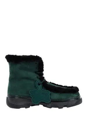 Burberry Shearling-trimmed Suede Ankle Boots - Green