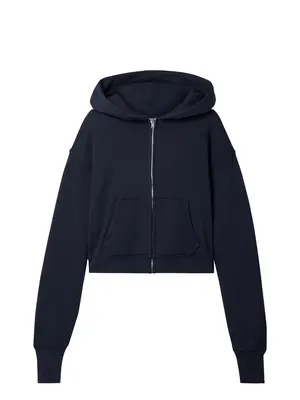 LES TIEN Zendaya Cropped Cotton-jersey Zip-up Hoodie - Blue