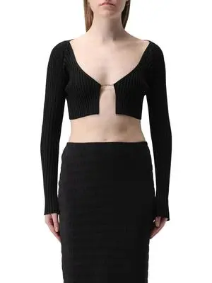 Jacquemus Ribbed Knit Cropped Top With Chain Detail - Black