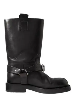 Burberry Buckled Leather Ankle Boots - Black