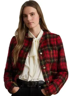 Ralph Lauren Plaid Mohair Cropped Jacket - Red/black/yellow Multi