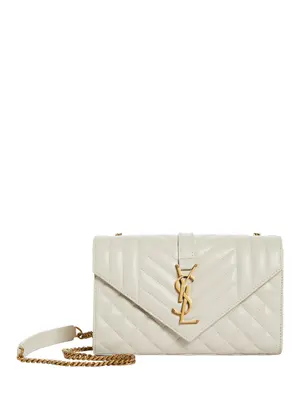 Saint Laurent Small Envelope Chain Strap Leather Shoulder Bag Crema Soft