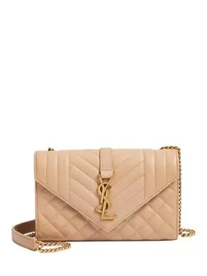 Saint Laurent Small Envelope Chain Strap Leather Shoulder Bag - Dark Toffee