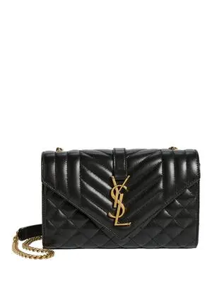 Saint Laurent Small Envelope Chain Strap Leather Shoulder Bag Nero/nero/nero