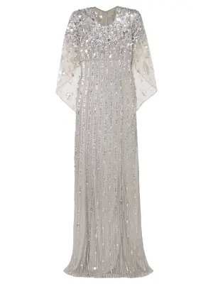 Jenny Packham Nettie Cape-effect Sequined Tulle Gown - Silver