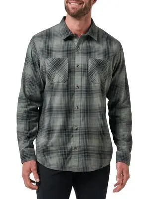 Travis Mathew Cloud Plaid Flannel Button-up Shirt Dark Olive