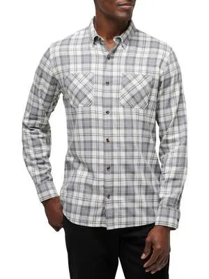 Travis Mathew Cloud Plaid Flannel Button-up Shirt Vanilla Ice/quiet Sh