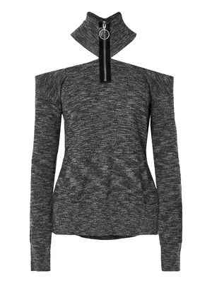 CHRISTOPHER KANE Christopher Kane Cold-Shoulder Wool Half-Zip Sweater