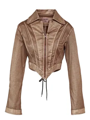 JEAN PAUL GAULTIER X Knwls Cropped Denim Corset Jacket - Brown