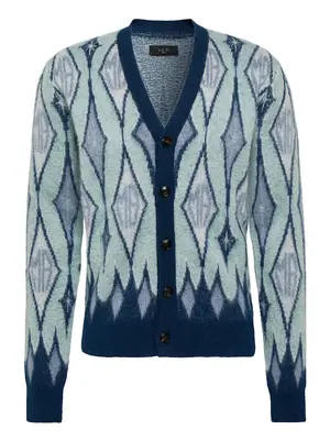 Amiri Argyle Mohair-blend Cardigan - Blue