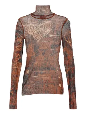 Jean Paul Gaultier X Knwls Printed Mesh Top - Brown