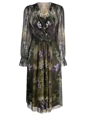Alberta Ferretti Floral-print Silk Midi Dress - Green