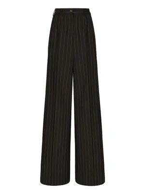 Dolce & Gabbana Pinstriped Wide-leg Trousers - Black