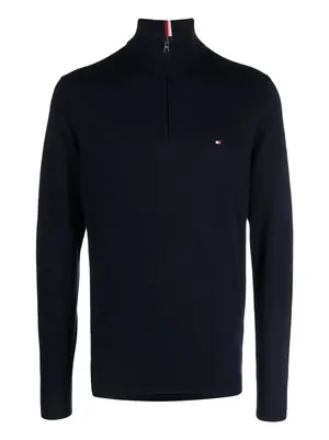 Tommy Hilfiger Logo-embroidered Half-zip Jumper - Blue