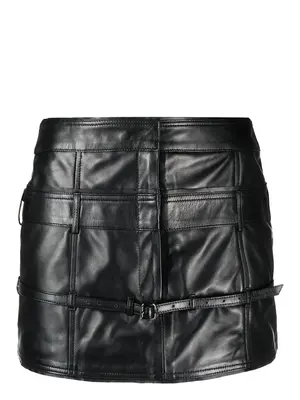 MANOKHI Belted Leather Mini Skirt - Black