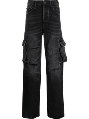 PURPLE BRAND Distressed Straight-leg Cargo Jeans - Black