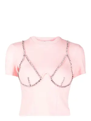 AREA Crystal-embellished Cup-chain T-shirt - Pink