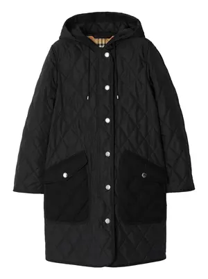 Burberry Diamond-quilted Hooded Coat - Black