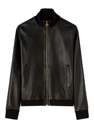 Palm Angels Zip-up Leather Bomber Jacket - Black