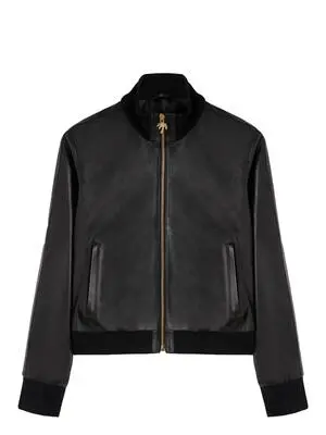 PALM ANGELS Zip-Up Leather Bomber Jacket