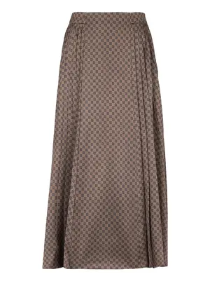 Balmain Monogram-print Pleated Midi Skirt - Brown