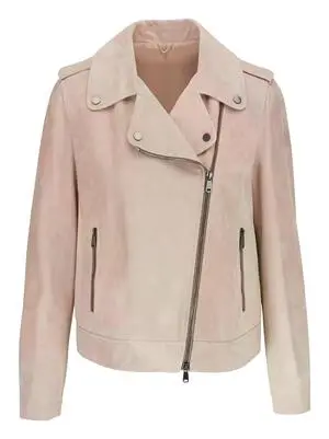 Brunello Cucinelli Asymmetric Suede Biker Jacket - Neutrals