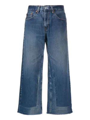B Sides Frayed Hem Wide Leg Jeans - Blue