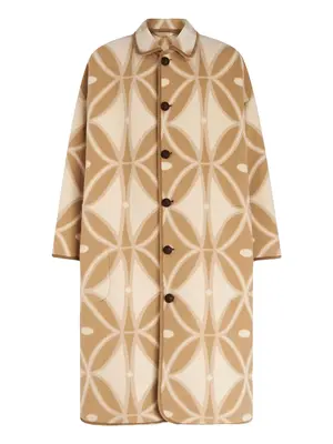 Etro Geometric-pattern Wool Jacquard Coat - Neutrals