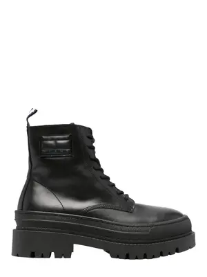 Tommy Hilfiger Foxing Lace-up Leather Boots - Black