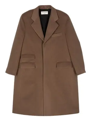 Saint Laurent Single-breasted Long Coat - Brown