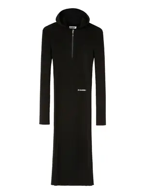 JIL SANDER Ribbed-knit Hooded Midi Dress - Black