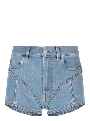 MUGLER Spiral Panelled Denim Shorts - Blue