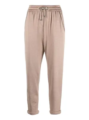 Brunello Cucinelli Cotton-blend Tapered Trousers - Neutrals
