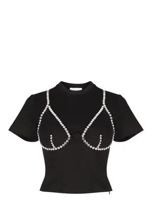 AREA AREA Crystal-Embellished Cup-Chain T-Shirt