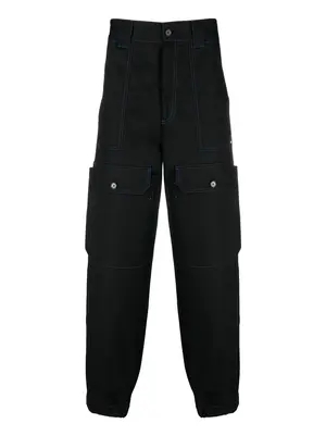 MSGM Contrasting-stitch Logo-patch Trousers - Black