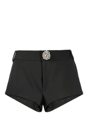 AREA Crystal-embellished Virgin Wool Mini Shorts - Black