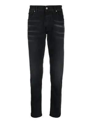 SALVATORE SANTORO Logo-patch Slim-fit Jeans - Black