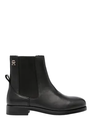 Tommy Hilfiger Logo-plaque Leather Ankle Boots - Black