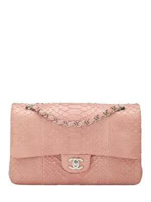 Chanel Python Double Flap Medium Shoulder Bag - Pink